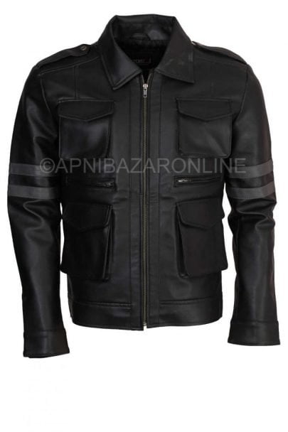 Mens Resident RE6 Cosplay Black Faux Leather Jacket DMLJ-16 - Apnibazar